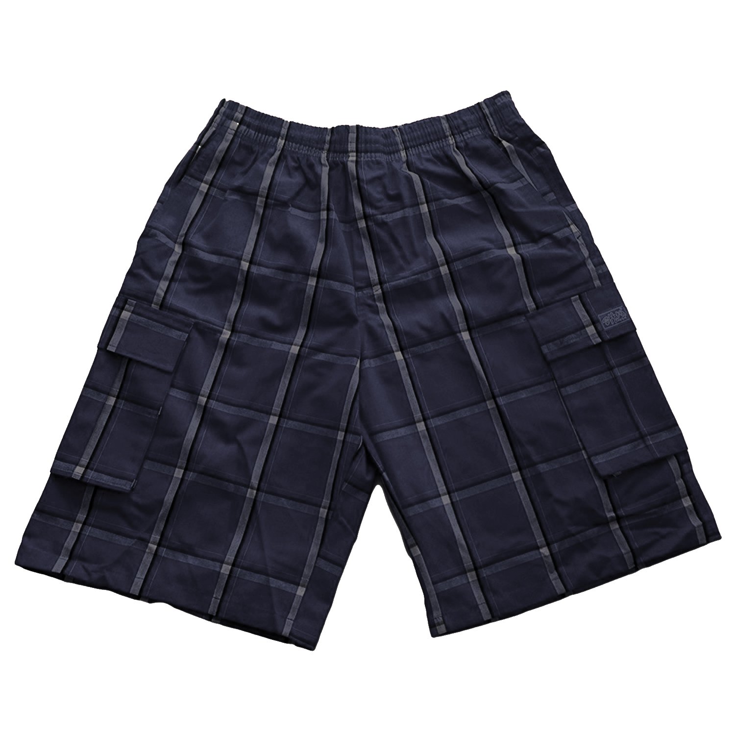 Shaka Wear Men’s Cargo Shorts – Casual Plaid Relaxed Loose Fit Elastic Waist Multi Pocket Pants Regular Big Size SP1703 Navy 2X