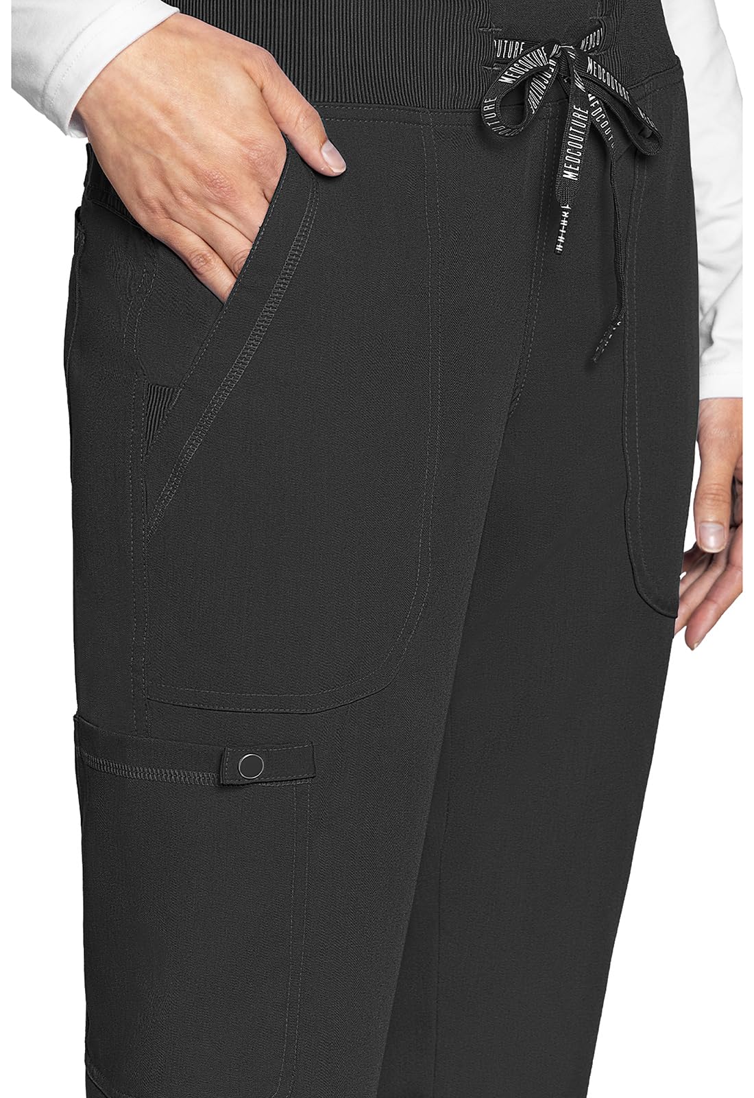 Med Couture Scrub Pants for Women Jogger Pant with 5 Pockets, Lightweight, Ultra Soft, 2-Way Stretch Fabric - MC7710, XL, Black
