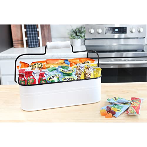 AuldHome Large Rustic Caddy; 4-Section White Enamelware Farmhouse Style Organizer with Handle