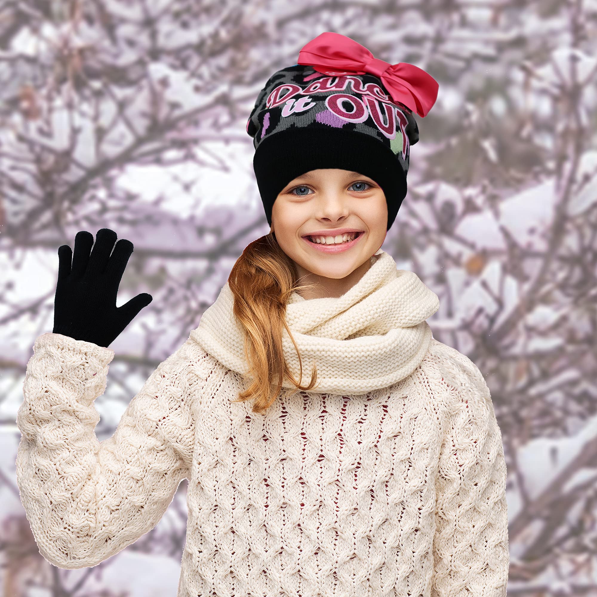 Nickelodeon JoJo Siwa Girls Hat and Glove Cold Weather Set (Black)