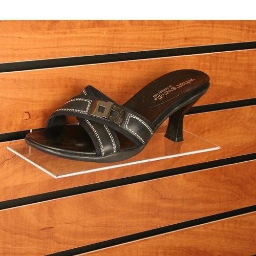 STORE FIXTURES DIRECT Clear Acrylic Slatwall Shoe Shelf, 4" D x 10" L Flat Acrylic Shoe Display Shelf, 20 Pack