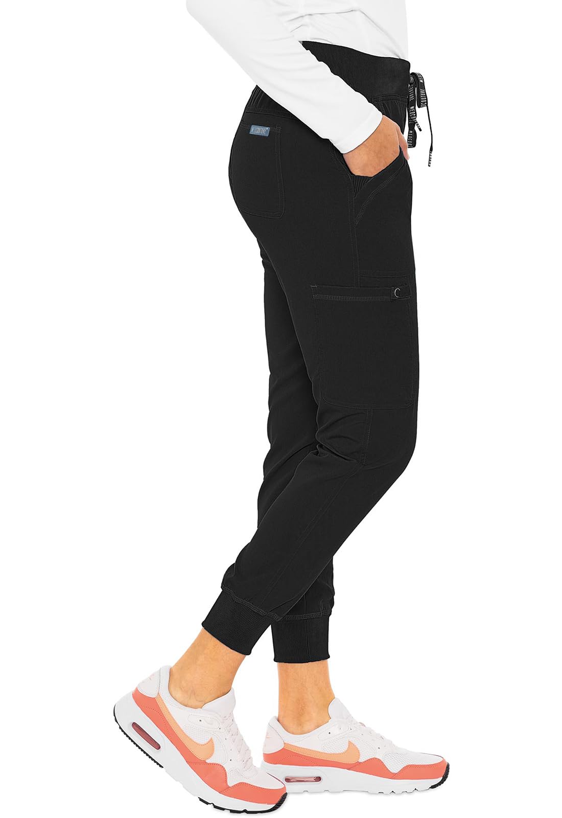Med Couture Scrub Pants for Women Jogger Pant with 5 Pockets, Lightweight, Ultra Soft, 2-Way Stretch Fabric - MC7710, XL, Black
