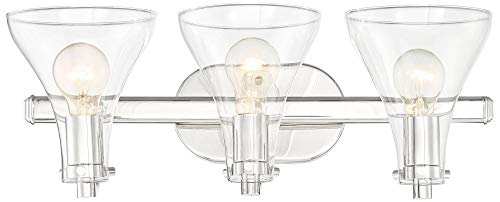 Possini Euro Design Sorren Industrial Modern Wall Light Polished Chrome Silver Hardwired 20 1/2" 3-Light Fixture Curving Clear Glass Shade for Bedroom Bedside Bathroom Vanity Living Room Hallway