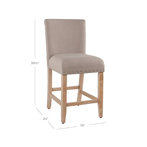 Homepop Home Decor | Backless Nailhead Trim Counter Height Bar Stools | 24 Inch Bar Stools | Decorative Home Furniture (Light Gray