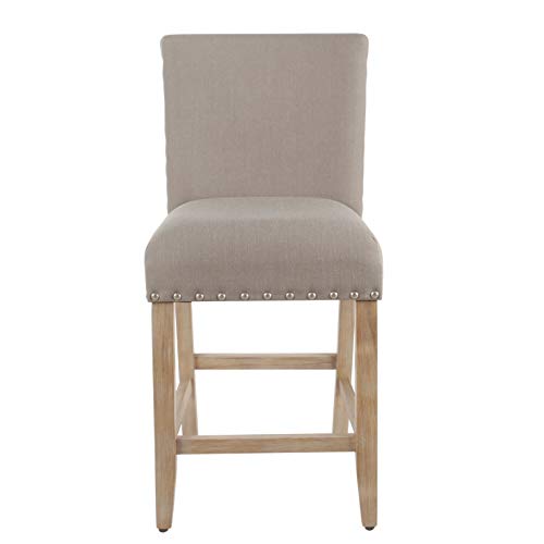 Homepop Home Decor | Backless Nailhead Trim Counter Height Bar Stools | 24 Inch Bar Stools | Decorative Home Furniture (Light Gray