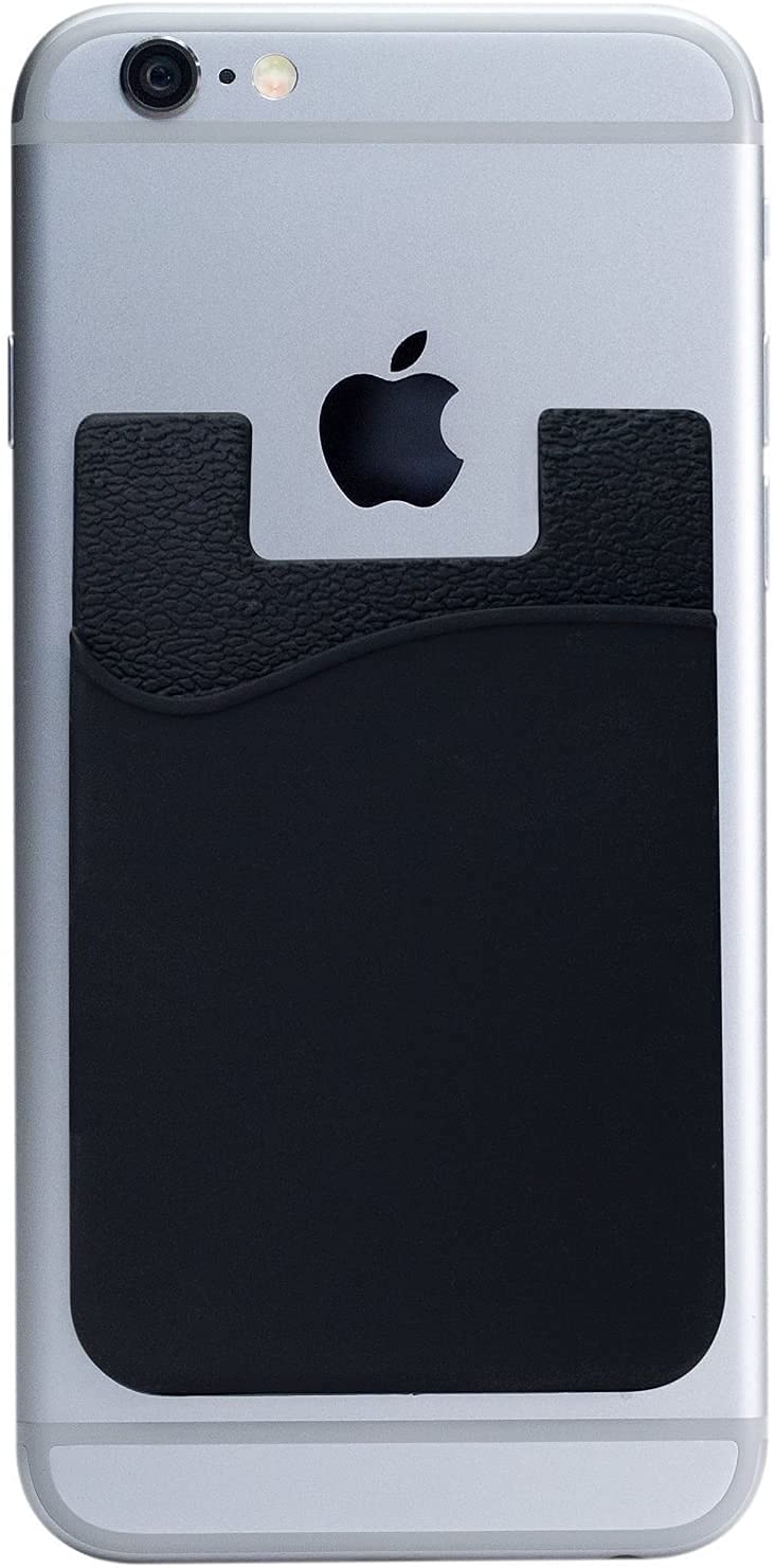 Adhesive Cell Phone Wallet for Back of Phone Case. Silicone Stick On Sleeve for iPhone, Android & Flat Surfaces, Great for Credit Cards, Business Card, Money & ID Card (Black 1 Pack)