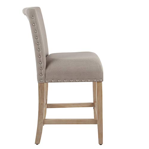Homepop Home Decor | Backless Nailhead Trim Counter Height Bar Stools | 24 Inch Bar Stools | Decorative Home Furniture (Light Gray