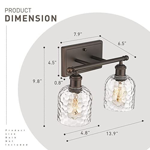 zeyu 2-Light Bathroom Vanity Light, Farmhouse Wall Sconce Lighting with Clear Hammered Glass, Oil Rubbed Bronze Finish, ZJF63B-2W ORB