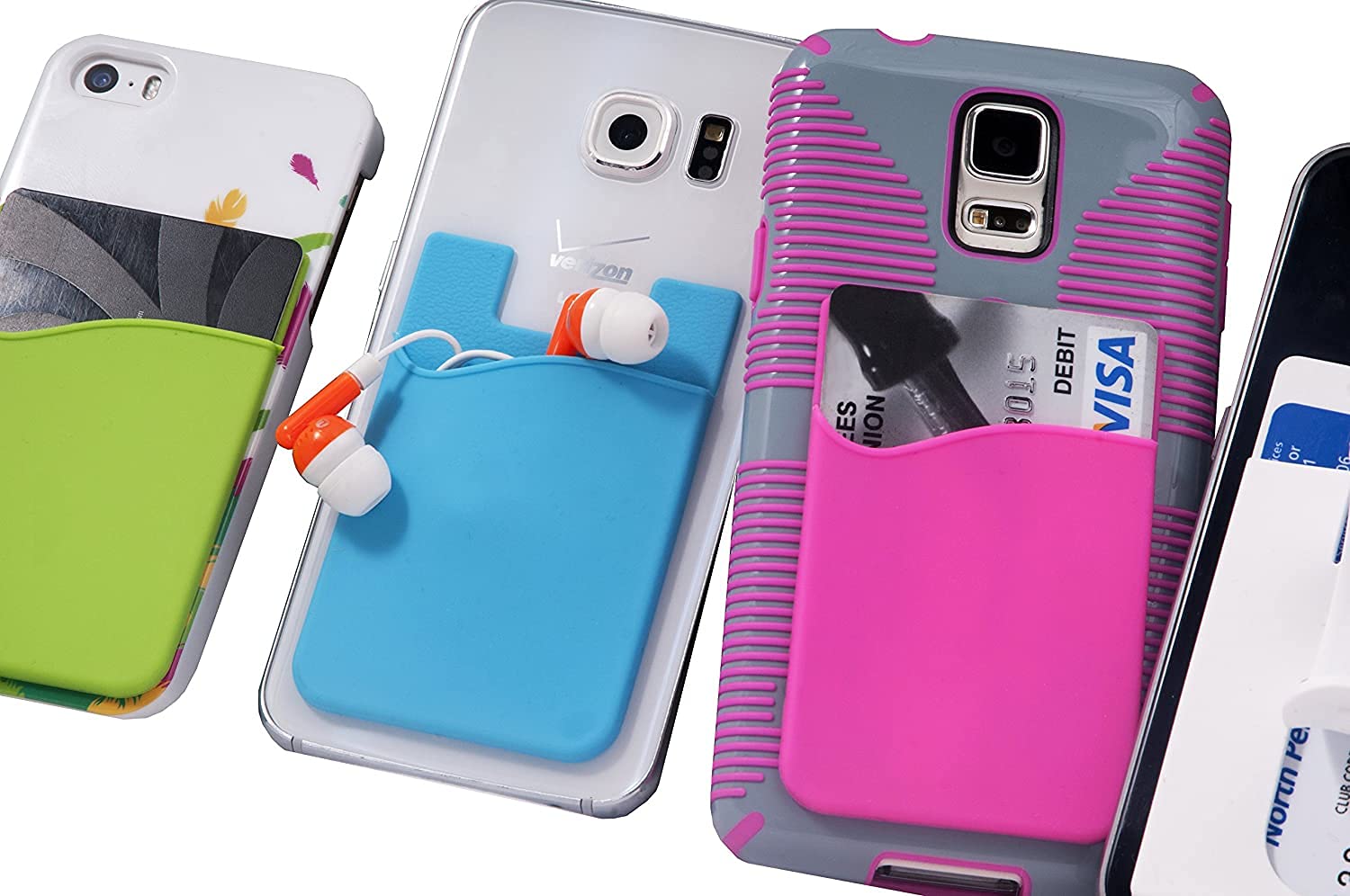 Adhesive Cell Phone Wallet for Back of Phone Case. Silicone Stick On Sleeve for iPhone, Android & Flat Surfaces, Great for Credit Cards, Business Card, Money & ID Card (Black 1 Pack)