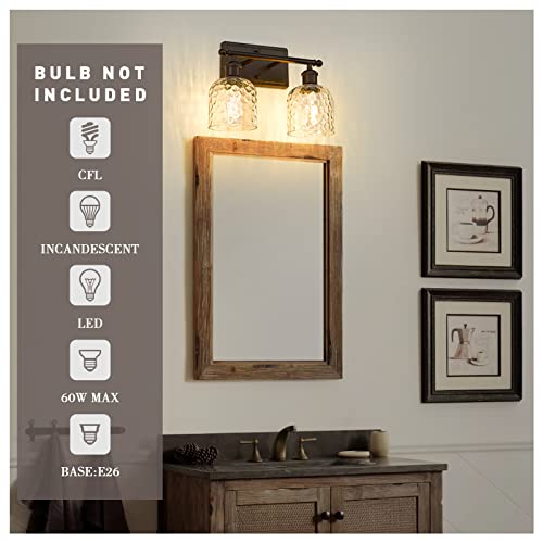 zeyu 2-Light Bathroom Vanity Light, Farmhouse Wall Sconce Lighting with Clear Hammered Glass, Oil Rubbed Bronze Finish, ZJF63B-2W ORB