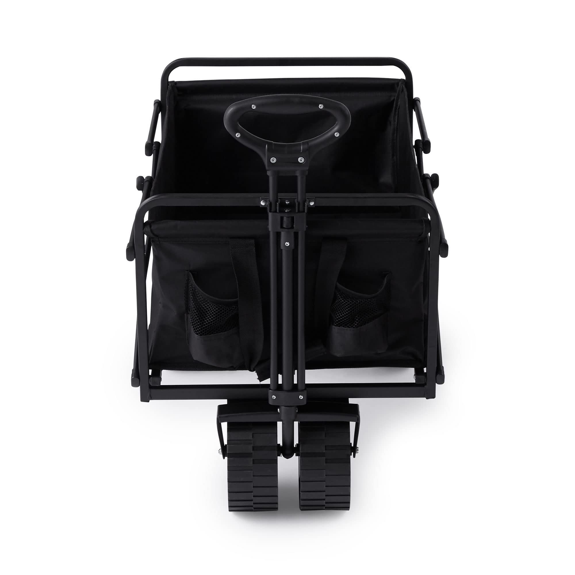 Seina 150 Pound Capacity Heavy Duty Steel Frame Collapsible Folding Outdoor Portable Utility Cart Wagon with All Terrain Plastic Wheels, Black