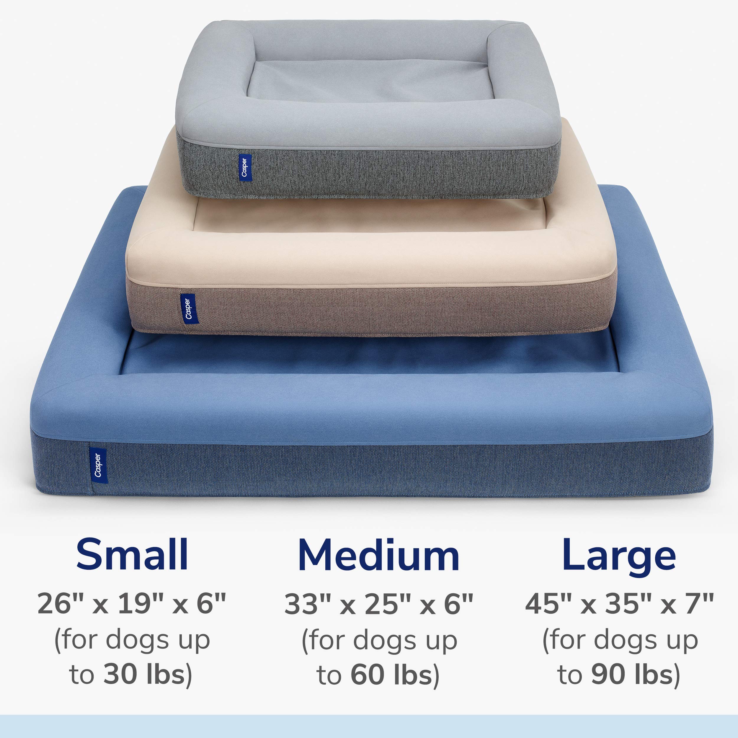 Casper Dog Bed, Plush Memory Foam, Medium, Gray, 25.0"L x 33.0"W x 6.0"Th