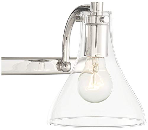 Possini Euro Design Sorren Industrial Modern Wall Light Polished Chrome Silver Hardwired 20 1/2" 3-Light Fixture Curving Clear Glass Shade for Bedroom Bedside Bathroom Vanity Living Room Hallway