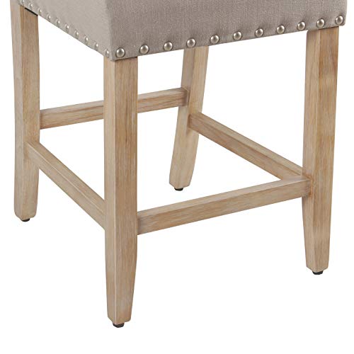 Homepop Home Decor | Backless Nailhead Trim Counter Height Bar Stools | 24 Inch Bar Stools | Decorative Home Furniture (Light Gray