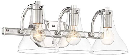 Possini Euro Design Sorren Industrial Modern Wall Light Polished Chrome Silver Hardwired 20 1/2" 3-Light Fixture Curving Clear Glass Shade for Bedroom Bedside Bathroom Vanity Living Room Hallway