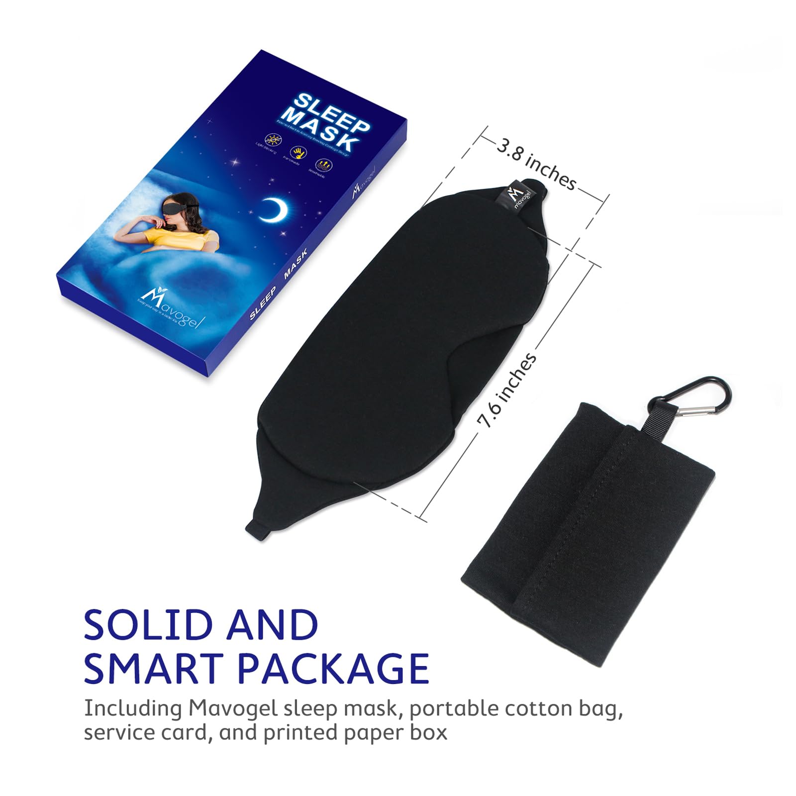 Mavogel Cotton Sleep Mask - Updated Design Light Blocking Sleep Eye Mask, Soft and Comfortable Night Sleeping Mask for Men Women, Eye Blinder for Travel/Sleeping, Includes Travel Pouch, Black