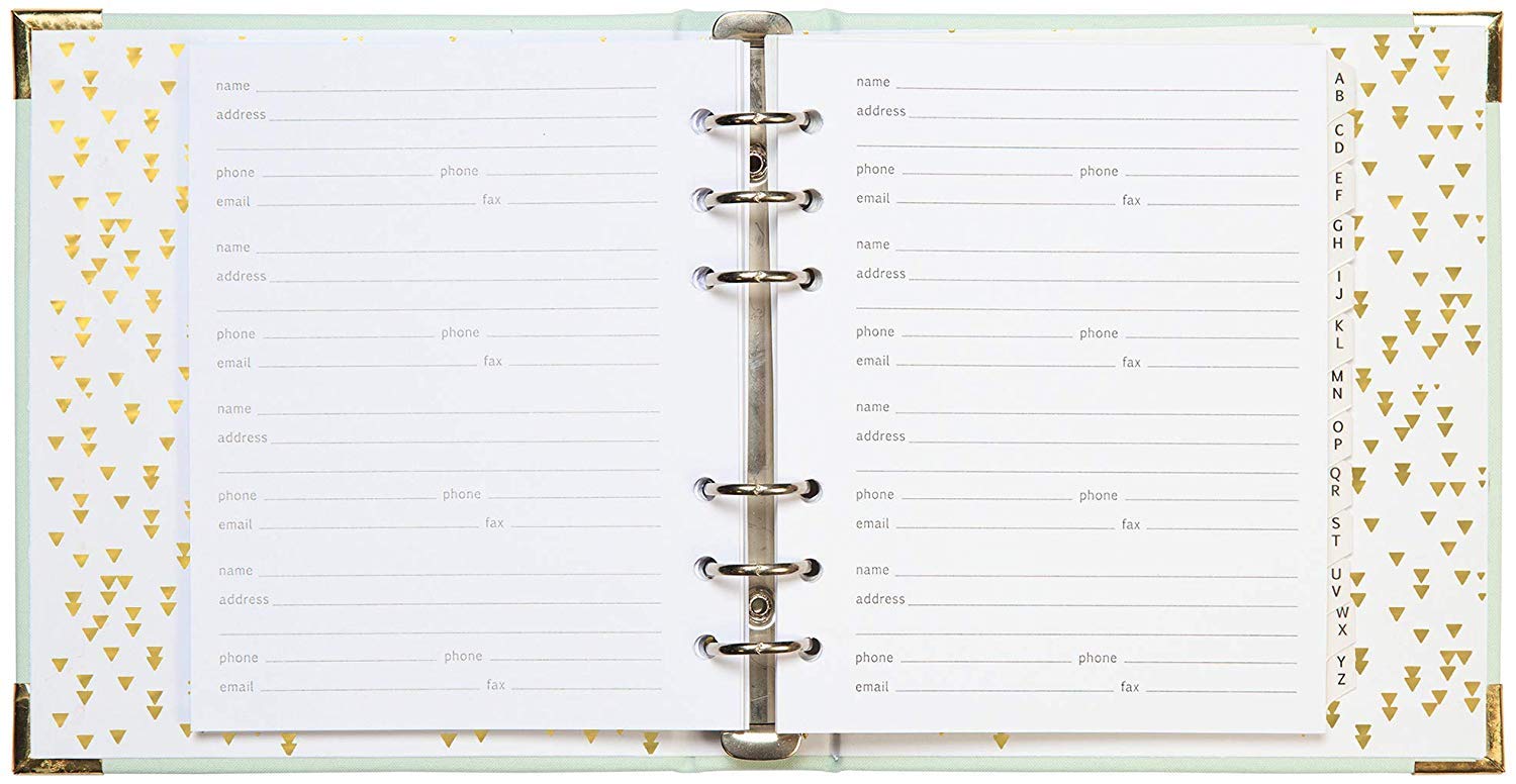 C.R. Gibson Mint Green and Gold Refillable 6-Ring 2019 Address Book, 440 Entries, 6.5" W x 7.25" L