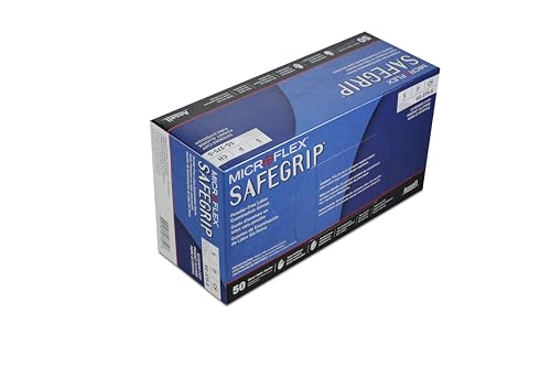 Microflex SafeGrip SG-375 Extra Thick Disposable Latex Gloves for Life Sciences, Automotive w/Textured Fingertips - XL, Blue (Box of 50)