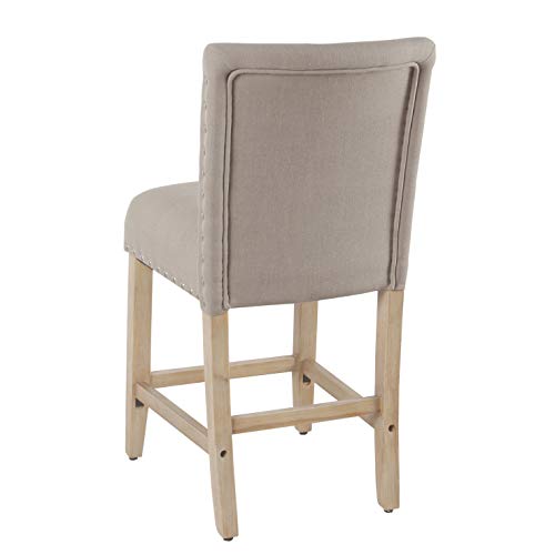 Homepop Home Decor | Backless Nailhead Trim Counter Height Bar Stools | 24 Inch Bar Stools | Decorative Home Furniture (Light Gray