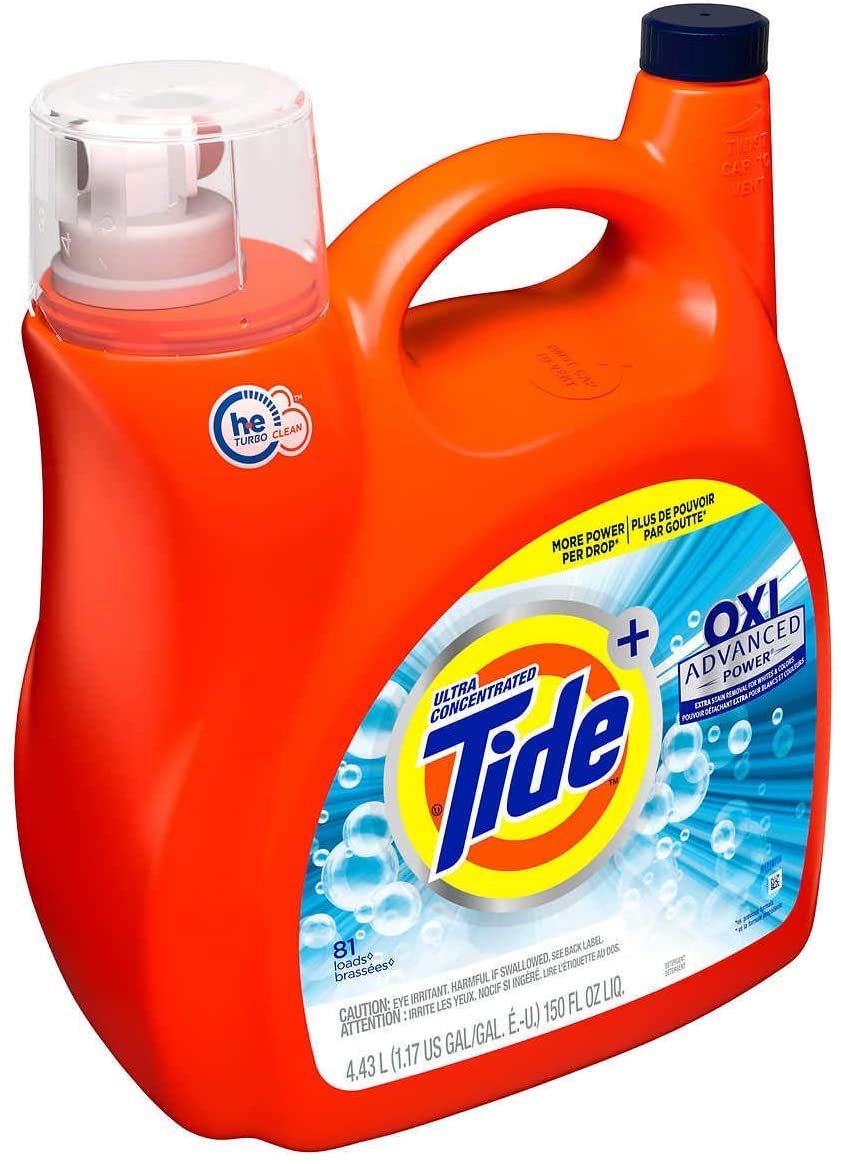 Tide Ultra Concentrate, OXI Advanced Power,Extra Stain Removel for Whites & Color Liquid Laundry Detergent - 165 oz, 89 Loads