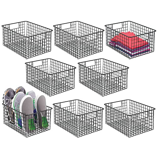 mDesign Metal Wire Closet Storage Basket Organizer with Handles for Organizing Bedroom, Bathroom, Mudroom, Entryway, Hallway, or Linen Closets - Concerto Collection - 8 Pack - Black
