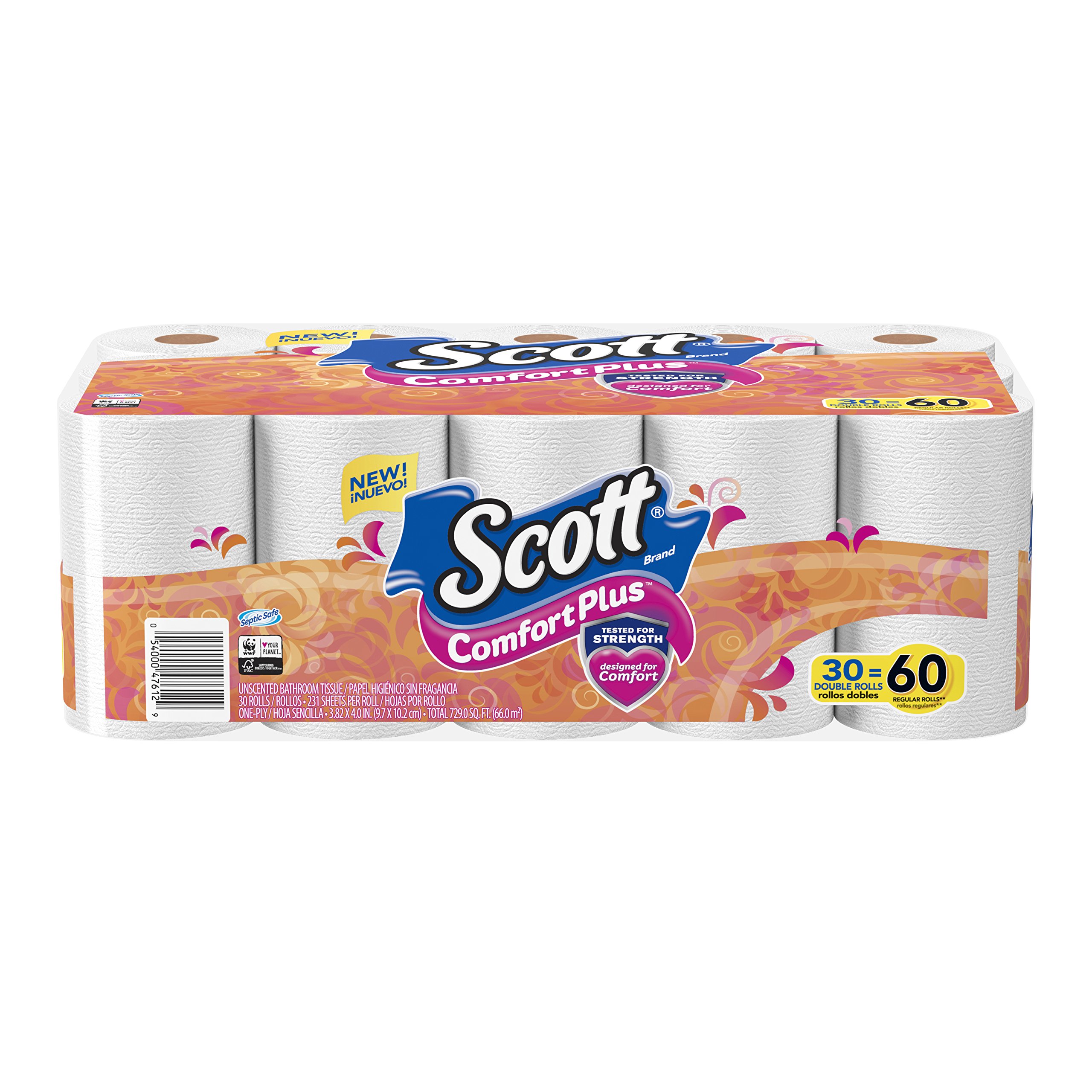 Scott Comfortplus Toilet Paper Double Roll Bath Tissue, 30 Count