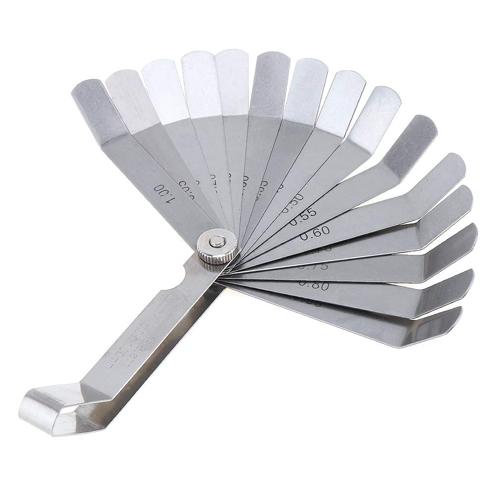 OriGlam Offset Feeler Gauge Set with 16 Blades, Standard Metric Offset Valve Feeler Gauge for Measuring Gap Width/Thickness 0.05mm - 1.0mm