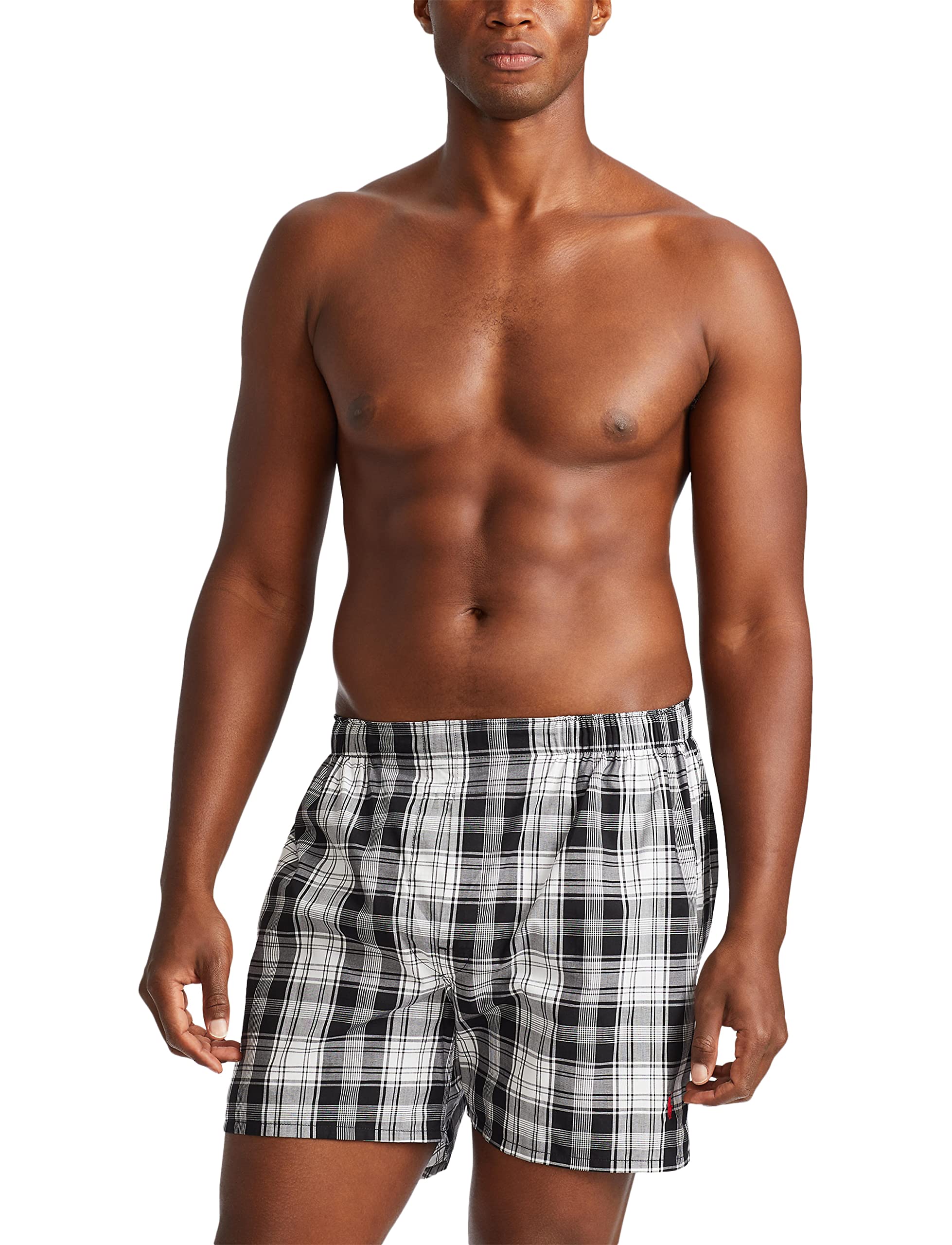 POLO Ralph Lauren Men's Classic Fit Cotton Woven Boxers 3-Pack, Bengal Stripe/Red, Stockton Plaid/Red, Black/Red-3 Pack, Medium