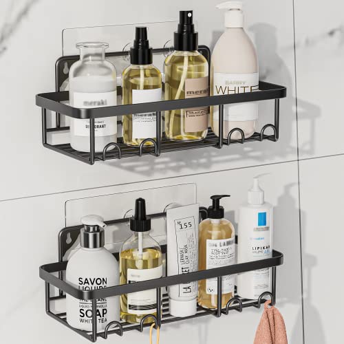 Attmu Shower Caddy Bathroom Shower Organizer, Self Adhesive Shower Shelf for Inside Shower Rack, Large Capacity Shower Basket with 2 Soap Holders for Bathroom and Kitchen Storage - 4 Pack (Black)