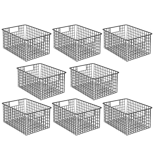 mDesign Metal Wire Closet Storage Basket Organizer with Handles for Organizing Bedroom, Bathroom, Mudroom, Entryway, Hallway, or Linen Closets - Concerto Collection - 8 Pack - Black