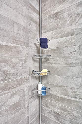 iDesign Steel 4-Shelf Extendable Tension Shower Caddy, The York Collection - 8" x 11" x 108", Silver
