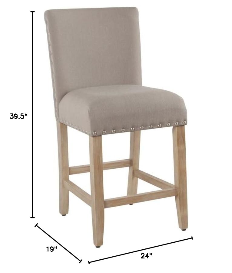 Homepop Home Decor | Backless Nailhead Trim Counter Height Bar Stools | 24 Inch Bar Stools | Decorative Home Furniture (Light Gray
