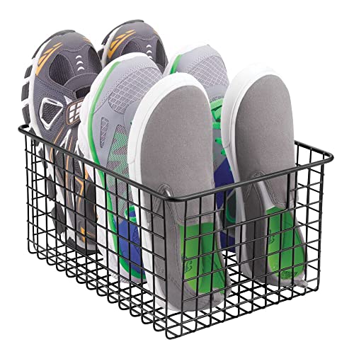 mDesign Metal Wire Closet Storage Basket Organizer with Handles for Organizing Bedroom, Bathroom, Mudroom, Entryway, Hallway, or Linen Closets - Concerto Collection - 8 Pack - Black