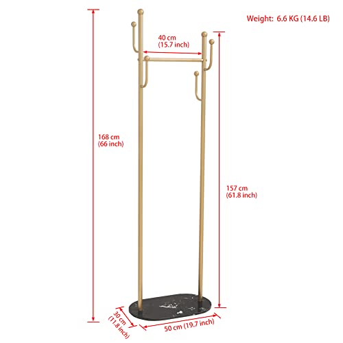 Cre Cra Gold Clothing Rack for Hanging Clothes Heavy Duty Metal Clothes Rack with Marble Base Modern Coat Rack Stand Freestanding Garment Rack for Boutiques Bedroom Office