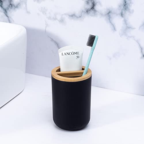 6PCS Bathroom Accessories Set - with Toothbrush Holder, Toothbrush Cup, Soap Dispenser, Soap Dish, Toilet Brush Holder, Trash Can Practical Toilet Kit for Home Washing Room (Black)