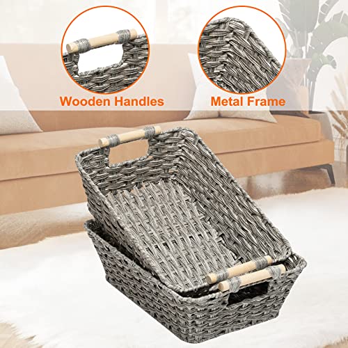 ELONG HOME Plastic Hangers 30 Pack, and 2 Pack 15" Woven Storage Basket, Hand-Knitted Baskets for Organizing