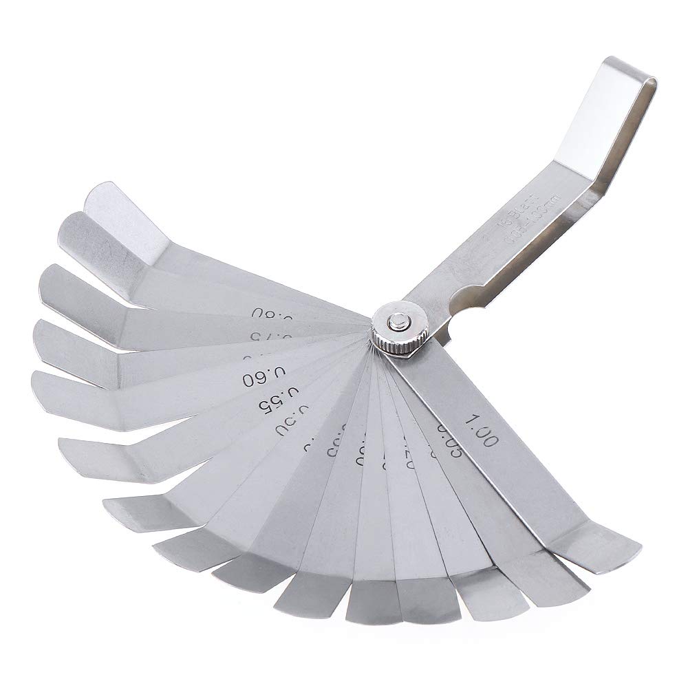 OriGlam Offset Feeler Gauge Set with 16 Blades, Standard Metric Offset Valve Feeler Gauge for Measuring Gap Width/Thickness 0.05mm - 1.0mm