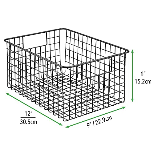 mDesign Metal Wire Closet Storage Basket Organizer with Handles for Organizing Bedroom, Bathroom, Mudroom, Entryway, Hallway, or Linen Closets - Concerto Collection - 8 Pack - Black