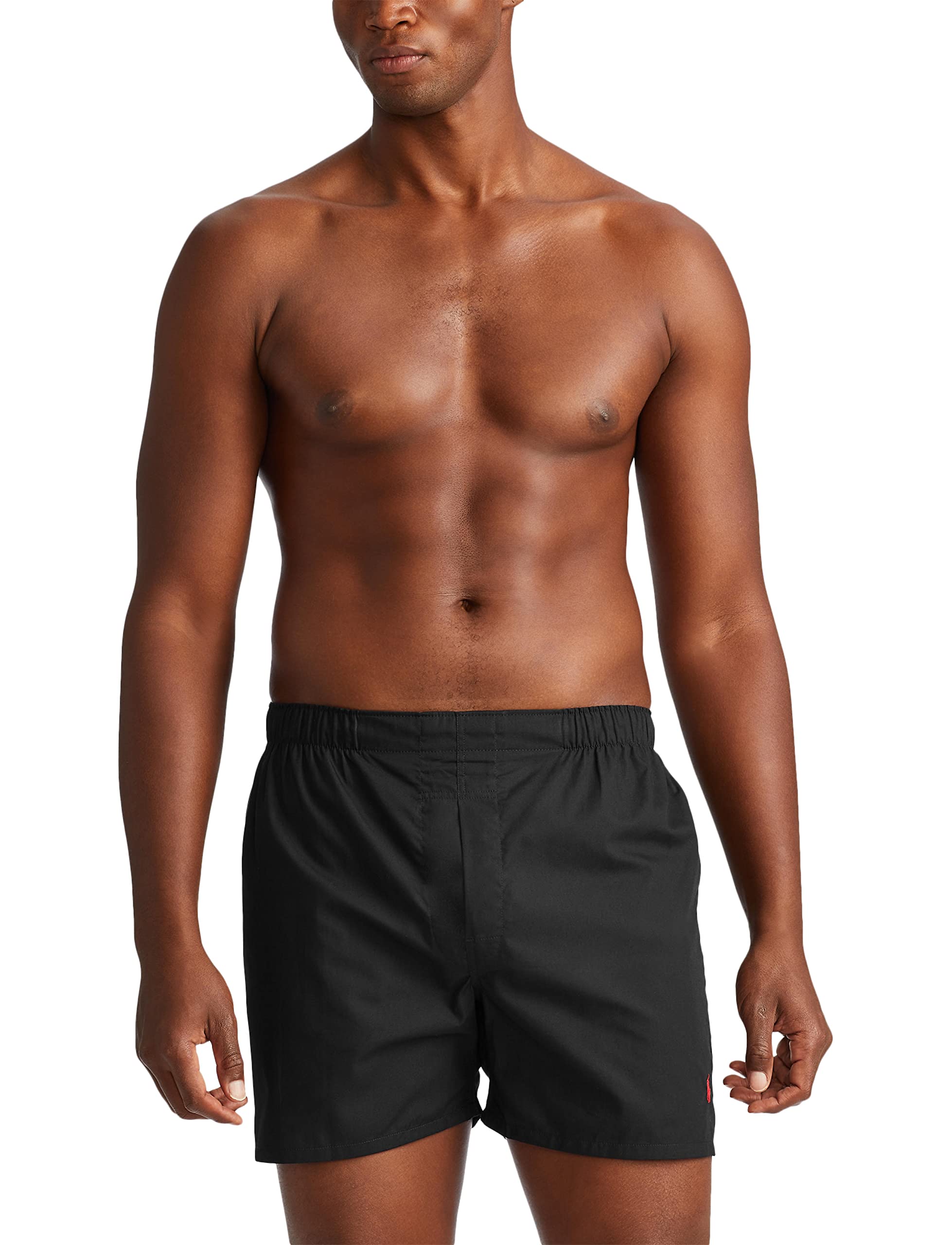 POLO Ralph Lauren Men's Classic Fit Cotton Woven Boxers 3-Pack, Bengal Stripe/Red, Stockton Plaid/Red, Black/Red-3 Pack, Medium