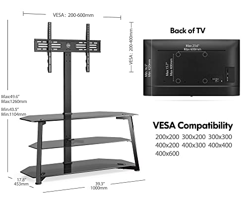 FITUEYES Floor TV Stand Height Adjustable 3-in-1 TV Stand Base Entertainment Stand for 37 to 70 inch Plasma LCD LED Flat or Curved Screen TVs,VESA 600x400mm, Hold up 99lbs