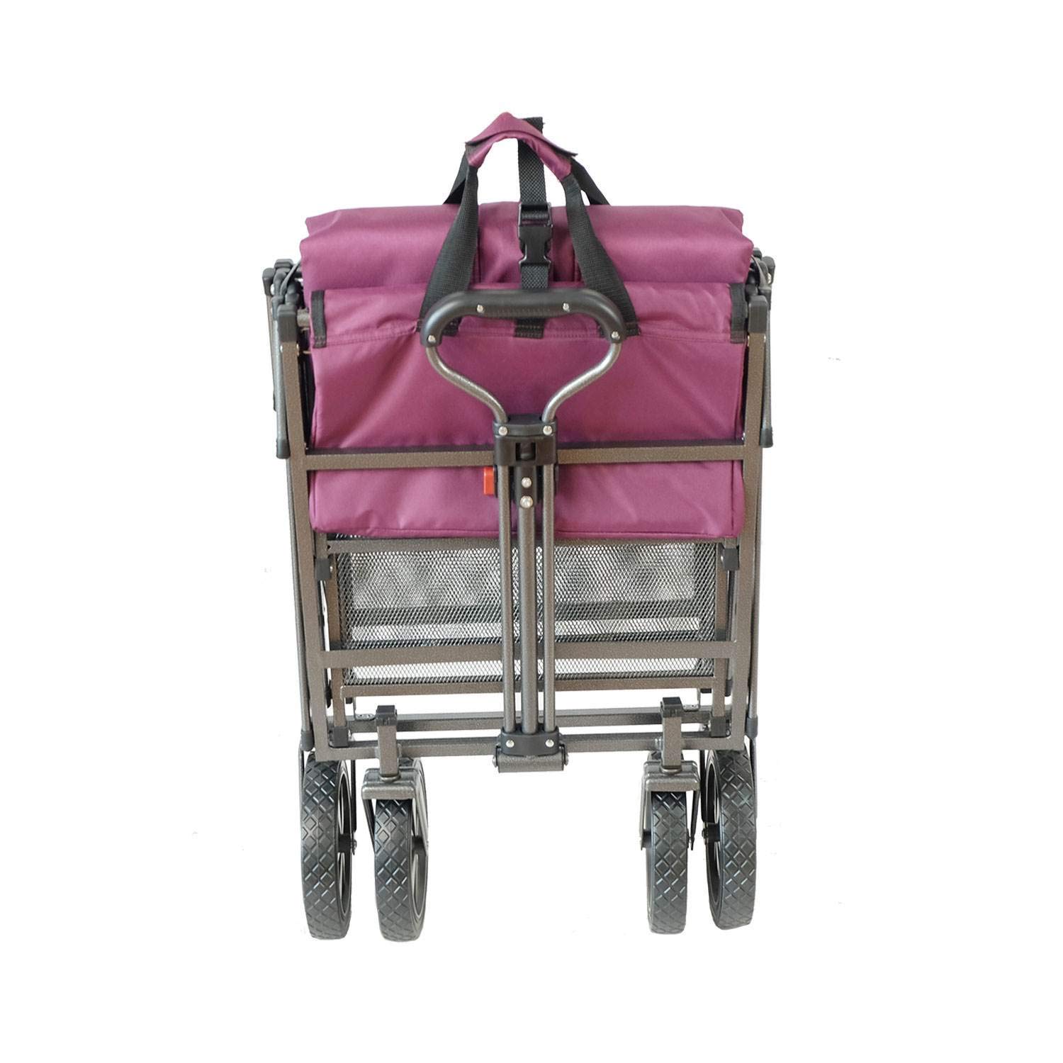 Mac Sports Double Decker Heavy Duty Steel Frame Collapsible Outdoor Utility Garden Cart Wagon with Lower Storage Shelf and 150 Pound Capacity, Purple