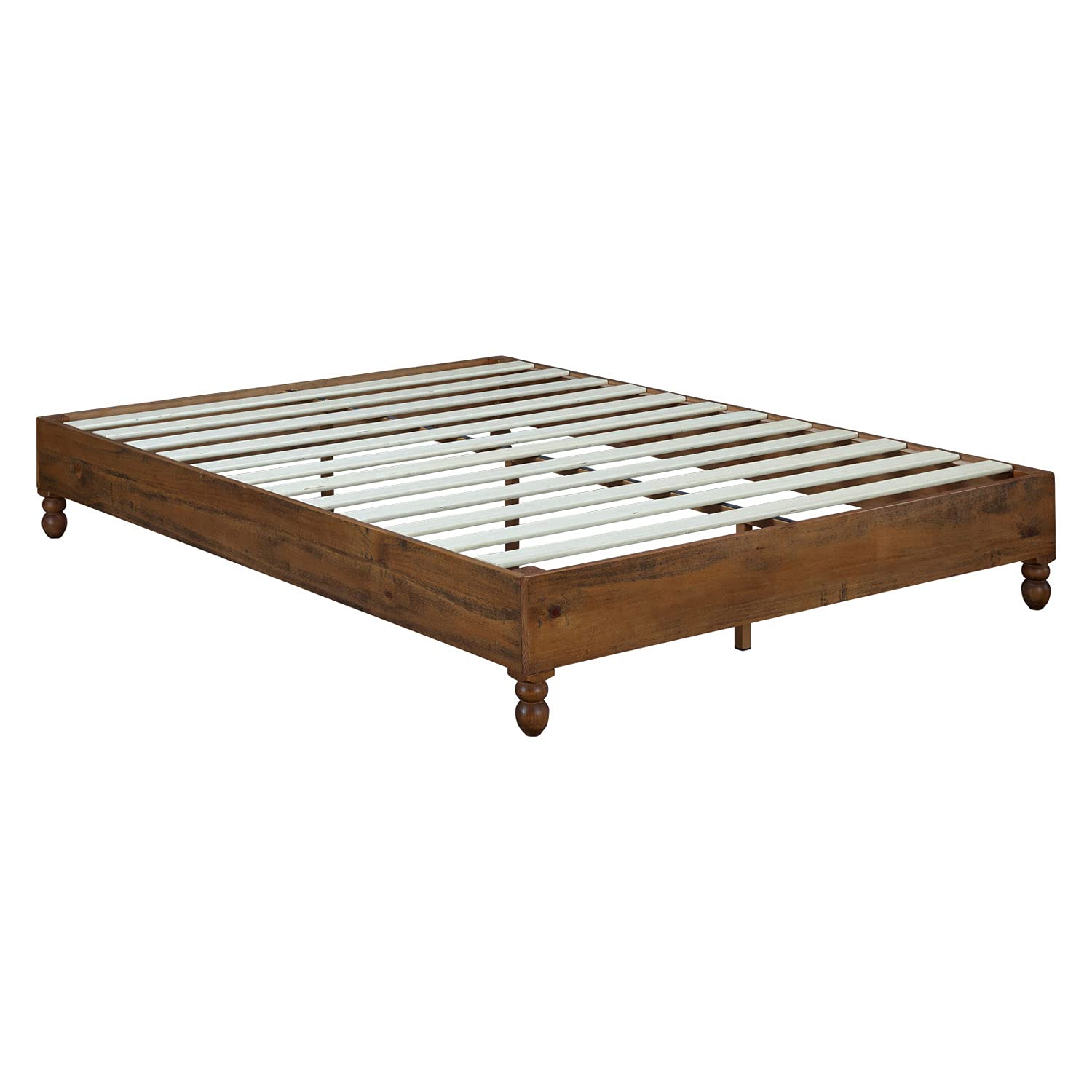 MUSEHOMEINC 12 Inch Solid Wood Bed Frame Rustic Style Eliminates The Need for a Boxspring, Natural Finish, Queen