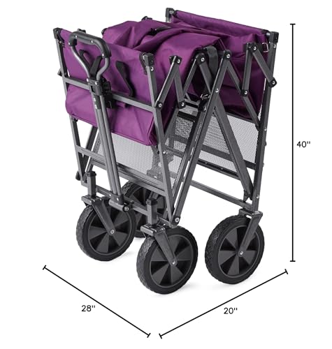 Mac Sports Double Decker Heavy Duty Steel Frame Collapsible Outdoor Utility Garden Cart Wagon with Lower Storage Shelf and 150 Pound Capacity, Purple