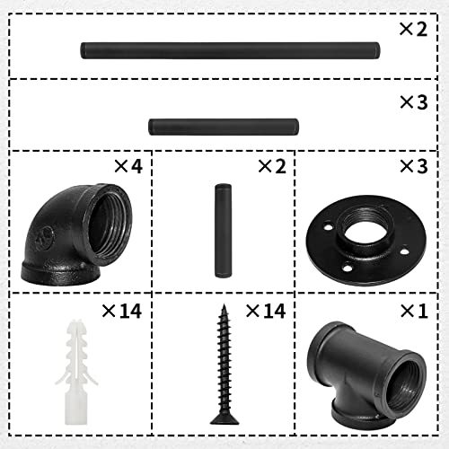 PNBO Wall Mounted Clothes Rack 59 in Length,Industrial Pipe Clothing Rack Wall Mounted Max Load 132Lb,Wall Mounted Garment Rack Space-Saving,Clothes Hanging Rod Bar Multi-Purpose Hanging