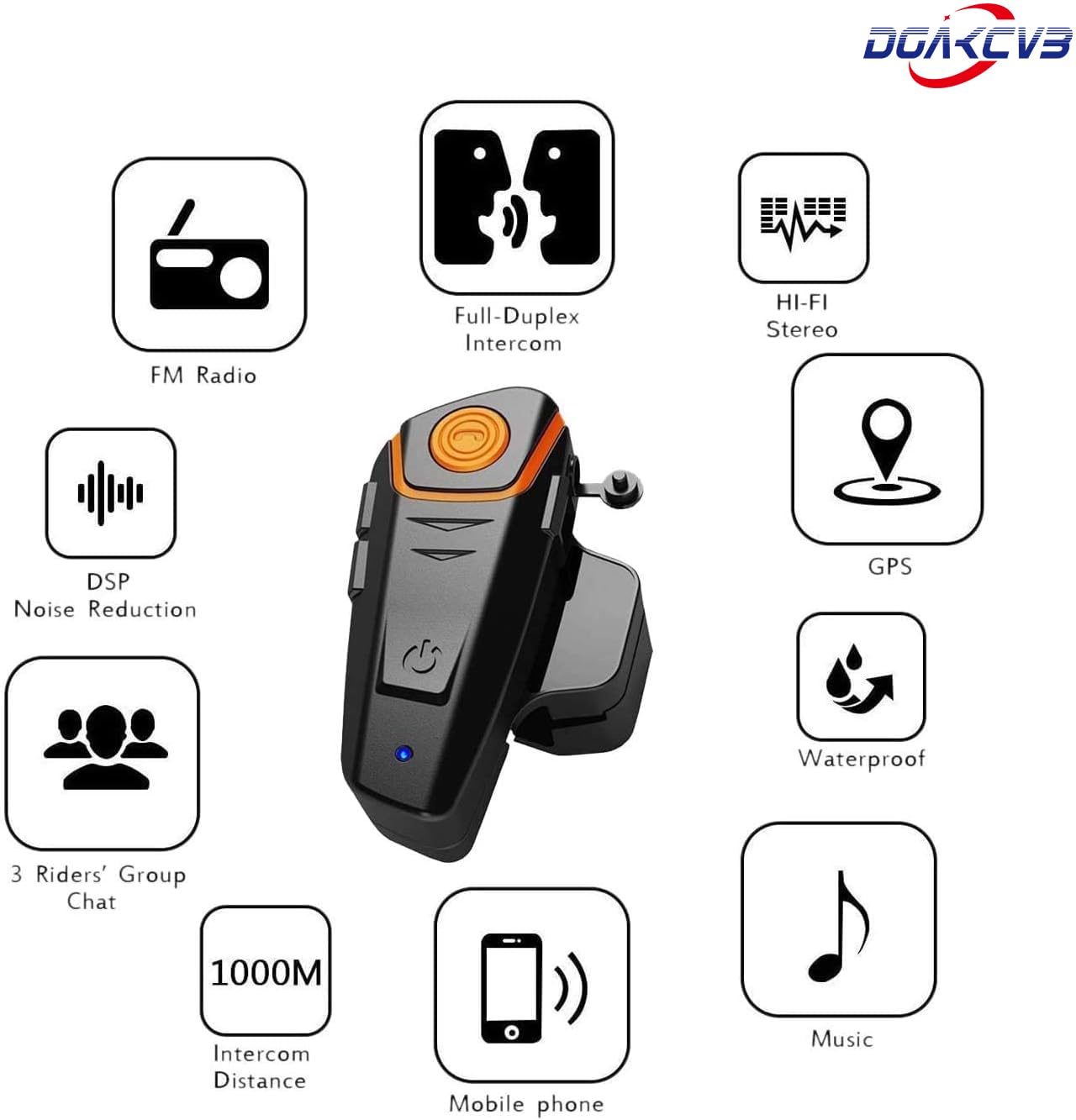 Dgakcvb Motorcycle Helmet Bluetooth Headset, BT-S2 1000m Helmet Bluetooth Intercom Up to 3 Riders Universal Communication System Headphones for Ski/ATV/Dirt Bike/Racing/Climbing(Dual)