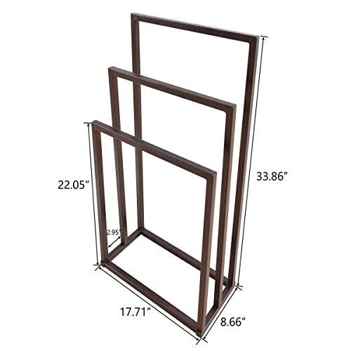Metal Towel Racks Stand Bathroom freestanding Towel Racks for Bathroom Outdoor Towel Rack Standing Towel Rack 3 Bars Freestanding Drying Shelf Washcloths Holder Bronze