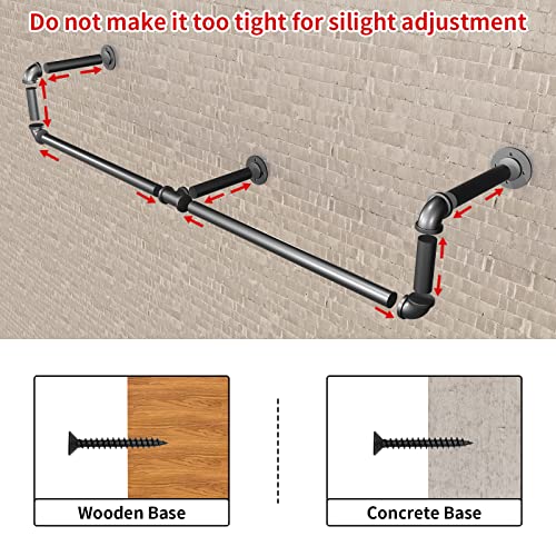 PNBO Wall Mounted Clothes Rack 59 in Length,Industrial Pipe Clothing Rack Wall Mounted Max Load 132Lb,Wall Mounted Garment Rack Space-Saving,Clothes Hanging Rod Bar Multi-Purpose Hanging