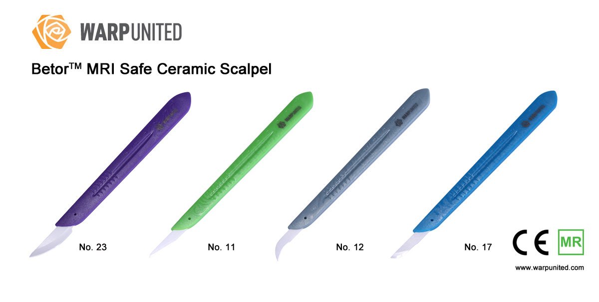 4-Pack Betor Ceramic Scalpel Knife No. 11, 12, 17, 23 MRI Safe with Safety Cap Non-Ferrous