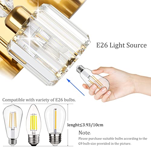 Ralbay Crystal Bathroom Vanity Lights 5-Lights Brass Gold Crystal Bathroom Vanity Lights Over Mirror Modern Crystal Gold Bathroom Wall Lighting Fixtures