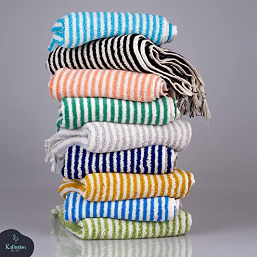 Striped Hand and Bath Towels for Bathroom | Set of 2 Hand Towels | Organic Turkish Cotton | Large Soft Plush Fluffy Absorbent Ribbed Bath Towels (Hand Towel Set, Rainbow)